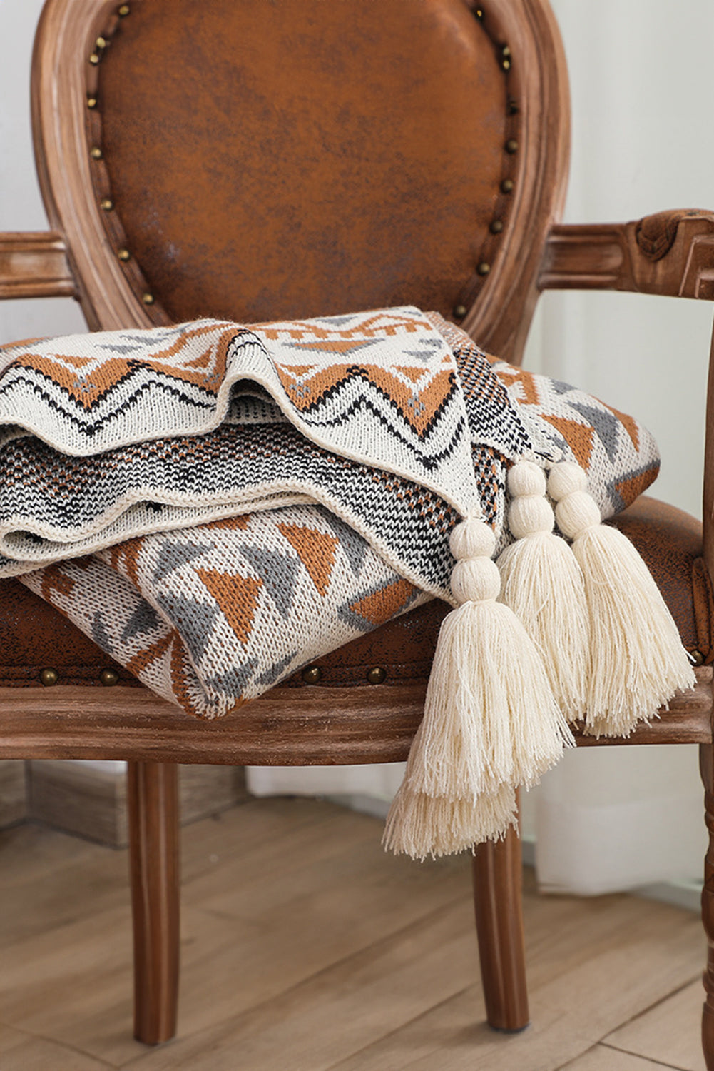 Parchment Geometric Pattern Knit Bohemian Tassel Blanket – Better ...