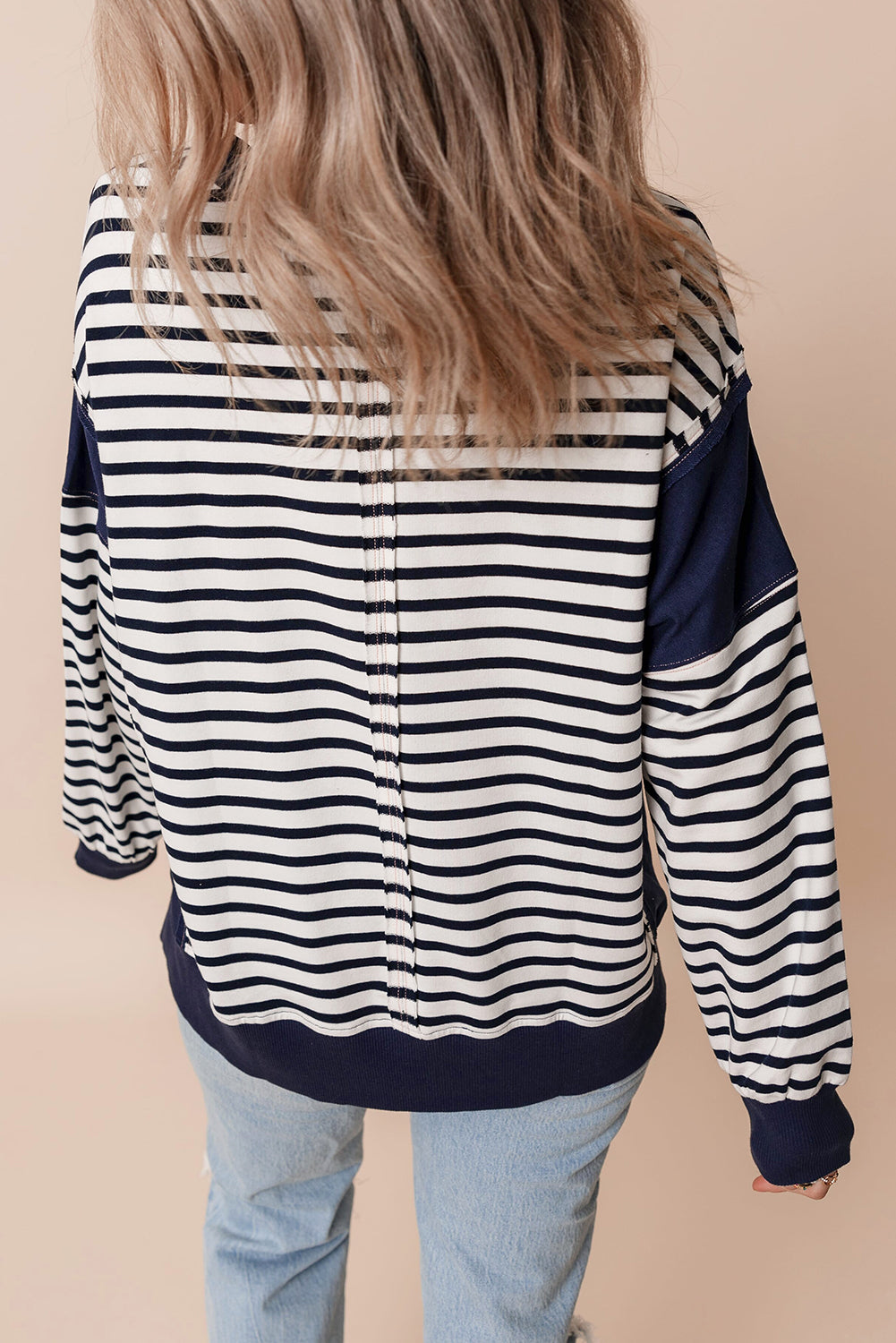 White Stripe Color Block Exposed Seam Loose Fit Sweatshirt – Better ...