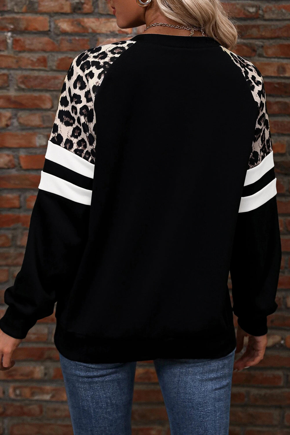 Black Leopard Print Colorblock Raglan Sleeve Sweatshirt – Better ...