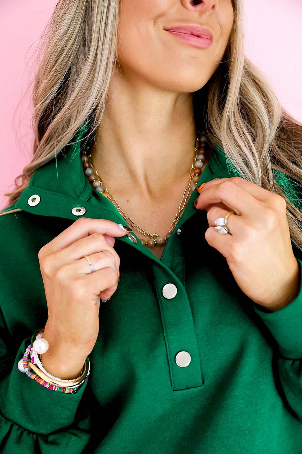 Blackish Green Embroidered Scallop Trim Half Button Pullover Casual Sh ...